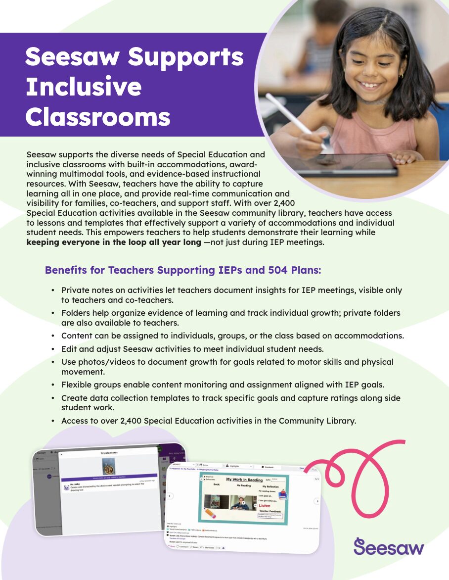 Inclusive Classroom - Seesaw | Elementary Learning Experience Platform